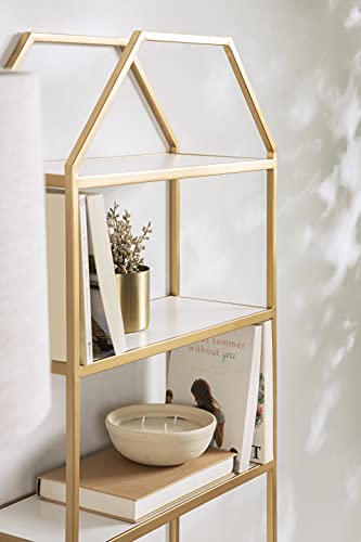 Kate and Laurel Adela Modern Octagon Wall Shelf, 18.25 x 7.5 x 41, White and Gold, Glam 4-Tier Shelf for Storage and Display