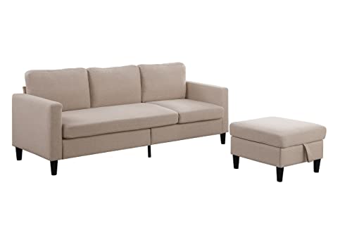 Urban Home Furniture Marcus 77" Mid Century Reversible Sectional with Storage Ottoman - Oatmeal