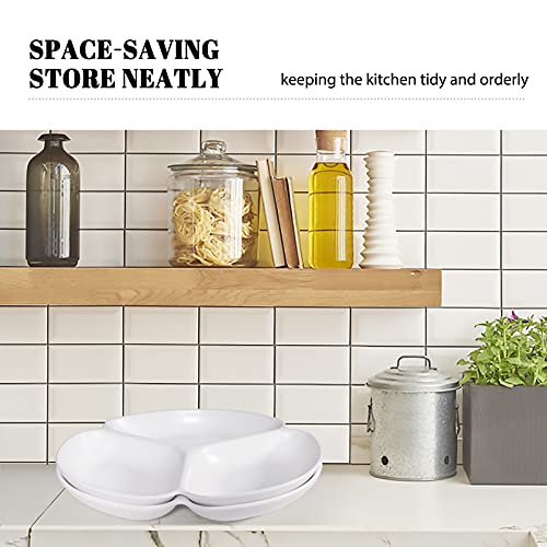 Aquiver 9 inch Matte Ceramic Divided Serving Platter & Tray - 3 Compartment White Serving Plates for Candy, Nuts, Fruit, Veggies, Appetizers, Set of 2