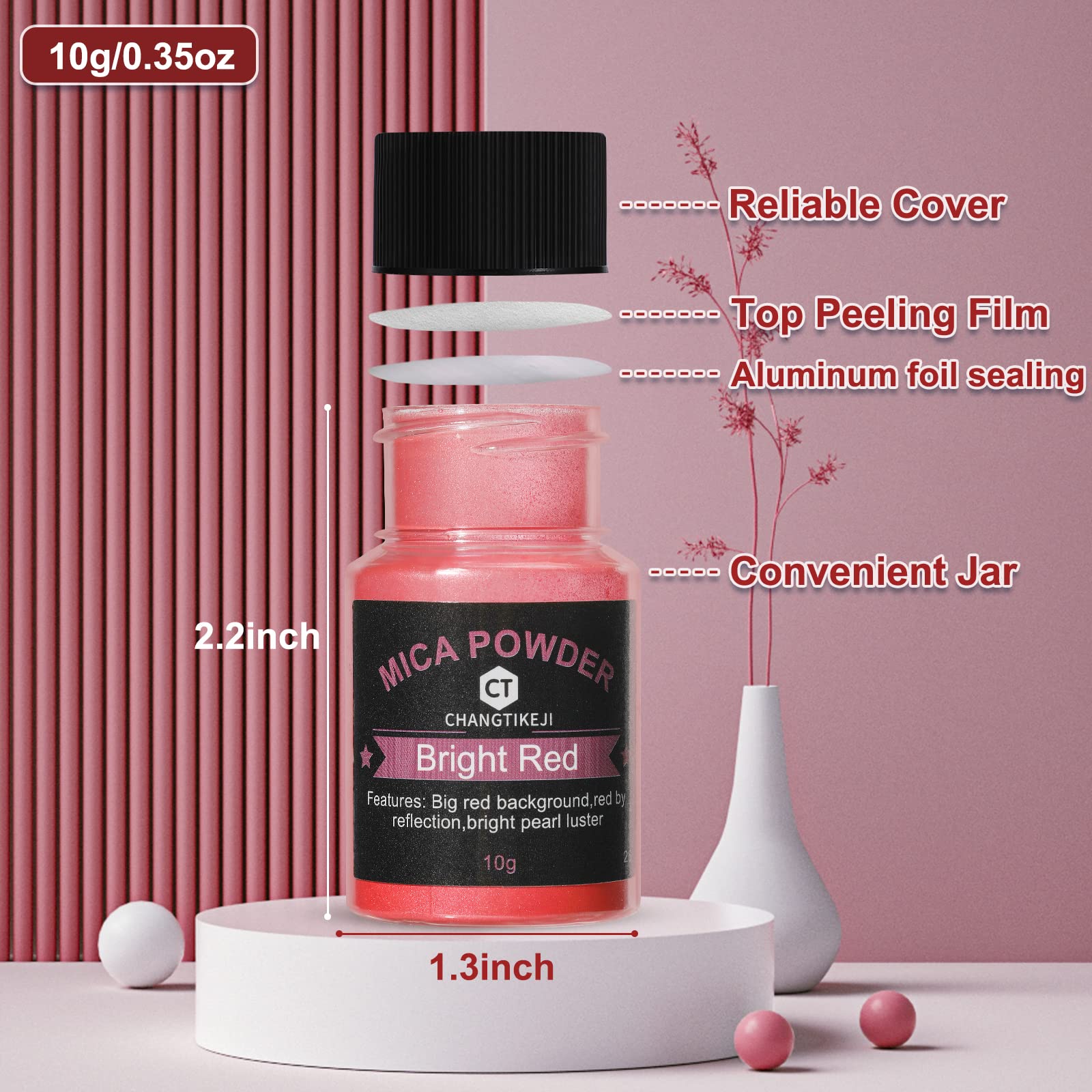 CHANGTIKEJI Mica Powder，48 Colors - 10g/Bottle of Natural Pigment Powder for Epoxy Resin，Soap Making，Candle Making,Lip Gloss,Car Freshies,Dye,Nail Polish,Bath Bombs