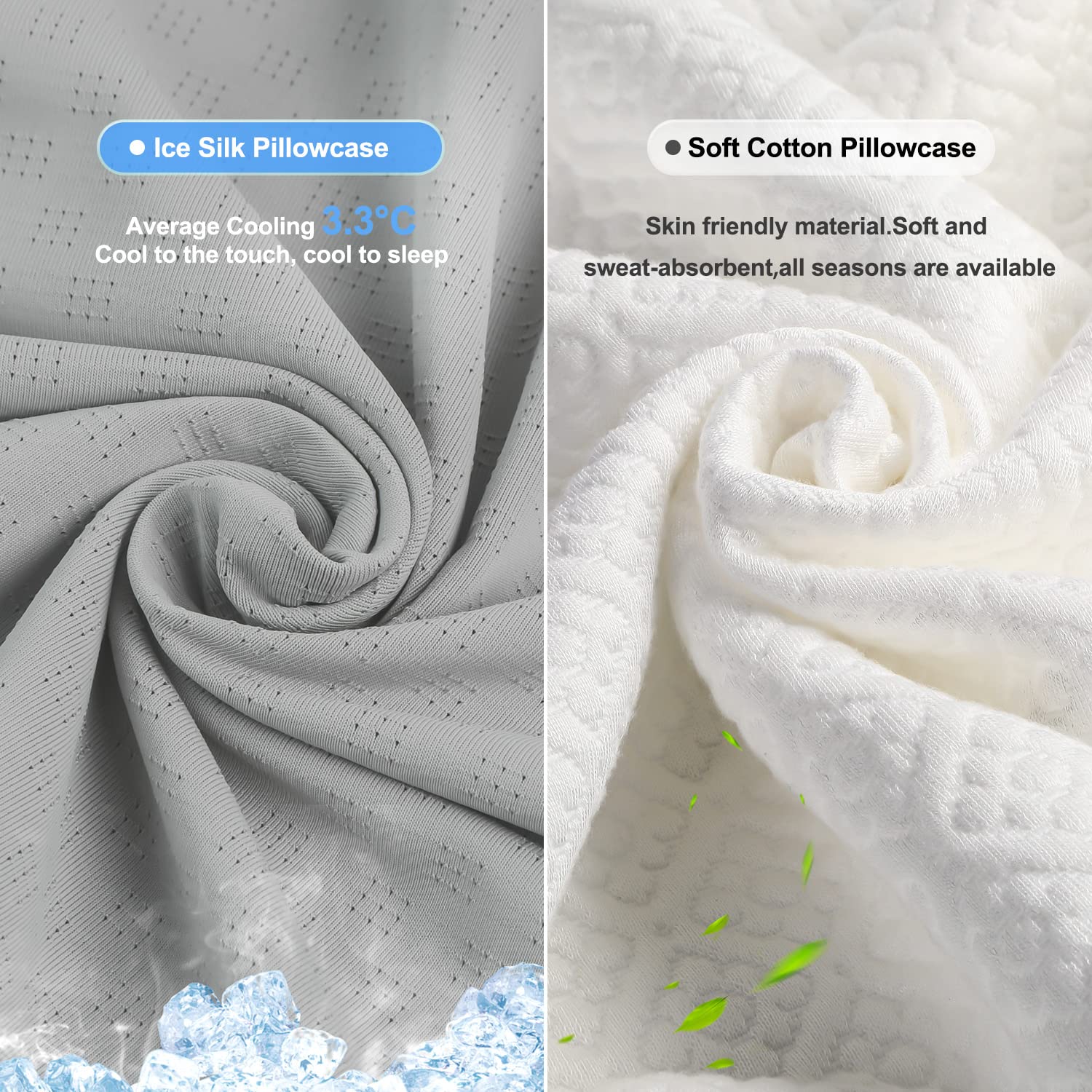 Neck Pillow Memory Foam, Neck/Shoulder Pain Relief, with Replacement Pillowcase【Cooling Ice Silk&Cotton】 Cervical Sleeping Pillow Neck Contour Support Bed Pillow for Side Back Stomach Sleeper