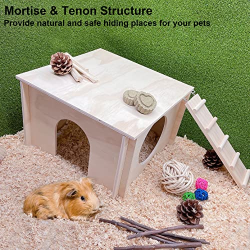 kathson Guinea Pig Hideout, Small Animal Hideaway Wooden House with Window and Ladder, Suitable for Hamsters, Chinchillas Small Animals