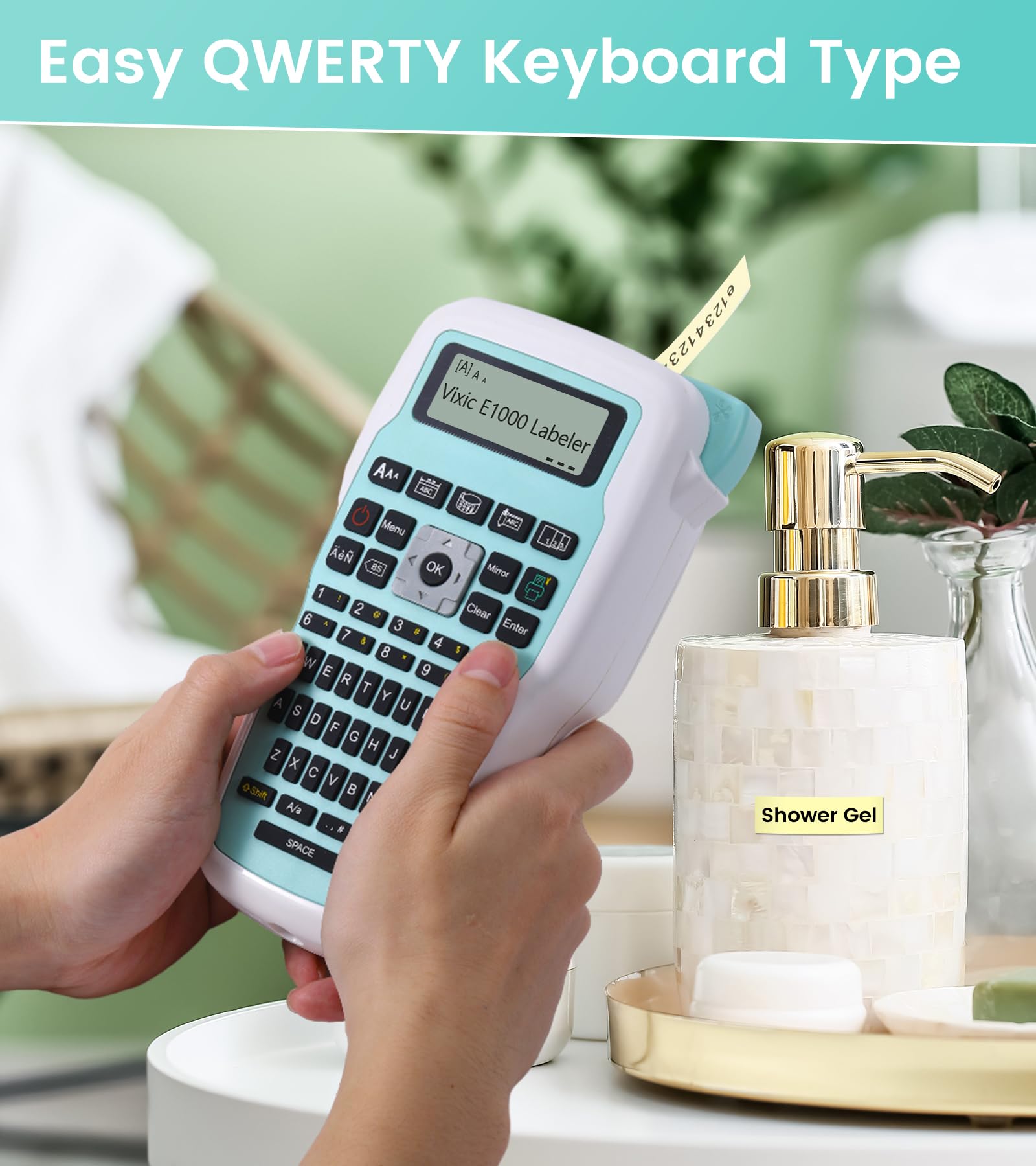 Vixic Label Maker Machine, Portable Label Maker with QWERTY Keyboard, Handheld Label Printer One Touch Key, Easy to Use Labeler, Cable Label Maker for Home Industrial Organization, Green