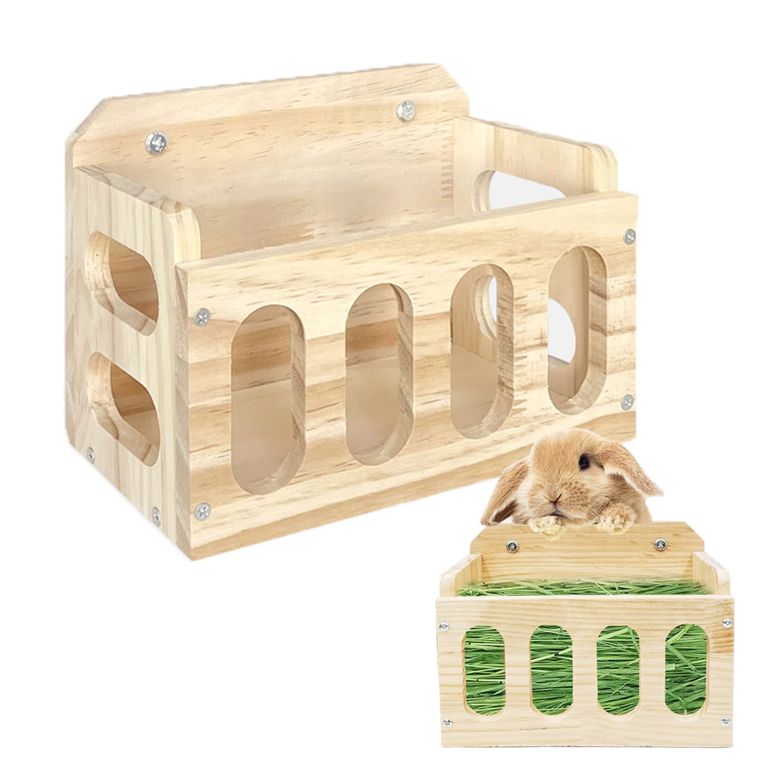 WEWAYKGJ Rabbit Hay Feeder Wooden Hay Rack Guinea Pig Hay Holder Less Wasted Hanging Hay Feeder for Bunny Chinchillas Guinea Pig Small Animal Supplies