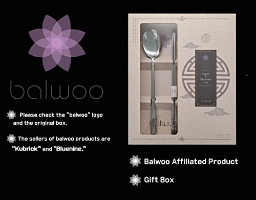 BALWOO Whale Design Korean Traditional Table Sticky Rice Spoon and Chopsticks Mukbang Cutlery 430 Stainless Steel