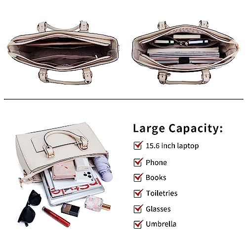 Laptop Tote Bag for Women, Cute Computer Bag Large Laptop Purse Shoulder Handbag Work Tote Briefcase Top Handle Satchel for Women - Beige
