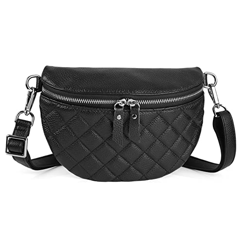 befen Small Quilted Leather Fanny Packs for Women, Cross Body Fanny Pack Belt Bag for Women Casual Look - Diamond Quilted Black