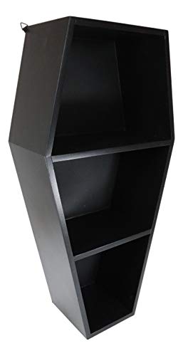 Ebros Gothic Graveyard Creepy Oddity Light Duty Black Coffin Casket Shelving Display Wall Hanging Floating MDF Wood Shelf with 3 Tiers 19.5" Tall 9.5" Wide Dead Alchemy Home Office Room Accent