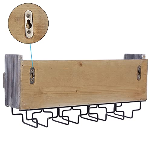 Satauko Wooden Wine Rack for 4 Long Stem Glass Storage, Wall Mounted Wine Bottle Holder for Living Room Display, Rustic Floating Wine Shelf Organizer for Home Kitchen Décor.(Gray)
