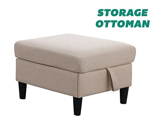 Urban Home Furniture Marcus 77" Mid Century Reversible Sectional with Storage Ottoman - Oatmeal