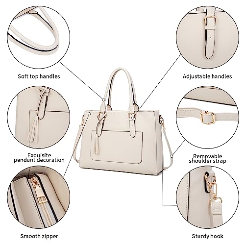 Laptop Tote Bag for Women, Cute Computer Bag Large Laptop Purse Shoulder Handbag Work Tote Briefcase Top Handle Satchel for Women - Beige