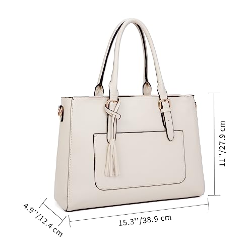 Laptop Tote Bag for Women, Cute Computer Bag Large Laptop Purse Shoulder Handbag Work Tote Briefcase Top Handle Satchel for Women - Beige