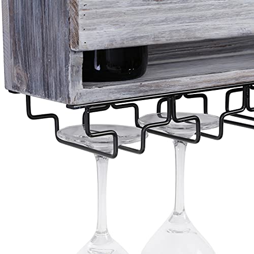 Satauko Wooden Wine Rack for 4 Long Stem Glass Storage, Wall Mounted Wine Bottle Holder for Living Room Display, Rustic Floating Wine Shelf Organizer for Home Kitchen Décor.(Gray)