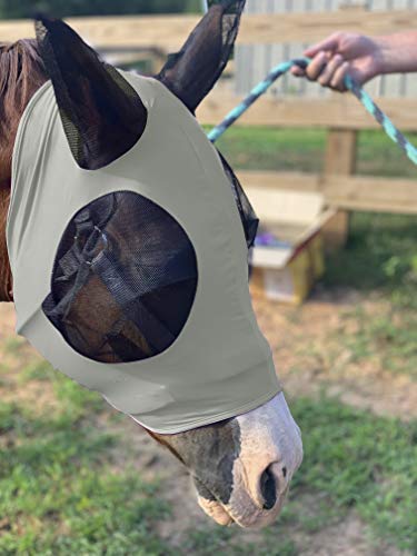 Lycra Horse Fly Mask with Ears Comfort Fit Mesh Trail Pasture Sun UV Protection (Arab/Cob/Small Quarter, Gray)
