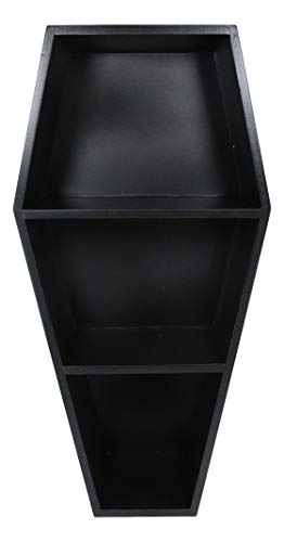 Ebros Gothic Graveyard Creepy Oddity Light Duty Black Coffin Casket Shelving Display Wall Hanging Floating MDF Wood Shelf with 3 Tiers 19.5" Tall 9.5" Wide Dead Alchemy Home Office Room Accent