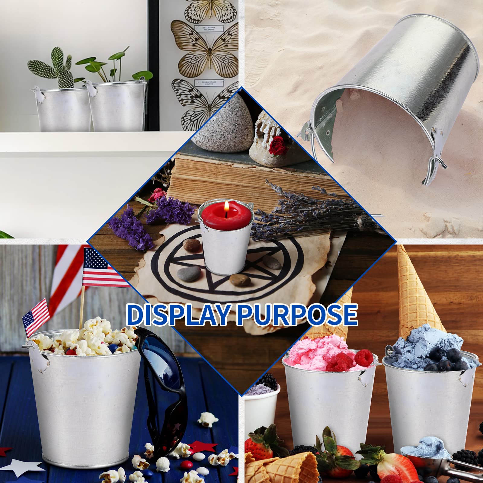 Didaey Mini Metal Buckets with Handles Galvanized Buckets 3.15 Inch Mini Container Pails for Metal Tin Plant Holder Pail for Wedding Decoration Party Favor(Silver,28 Pcs)