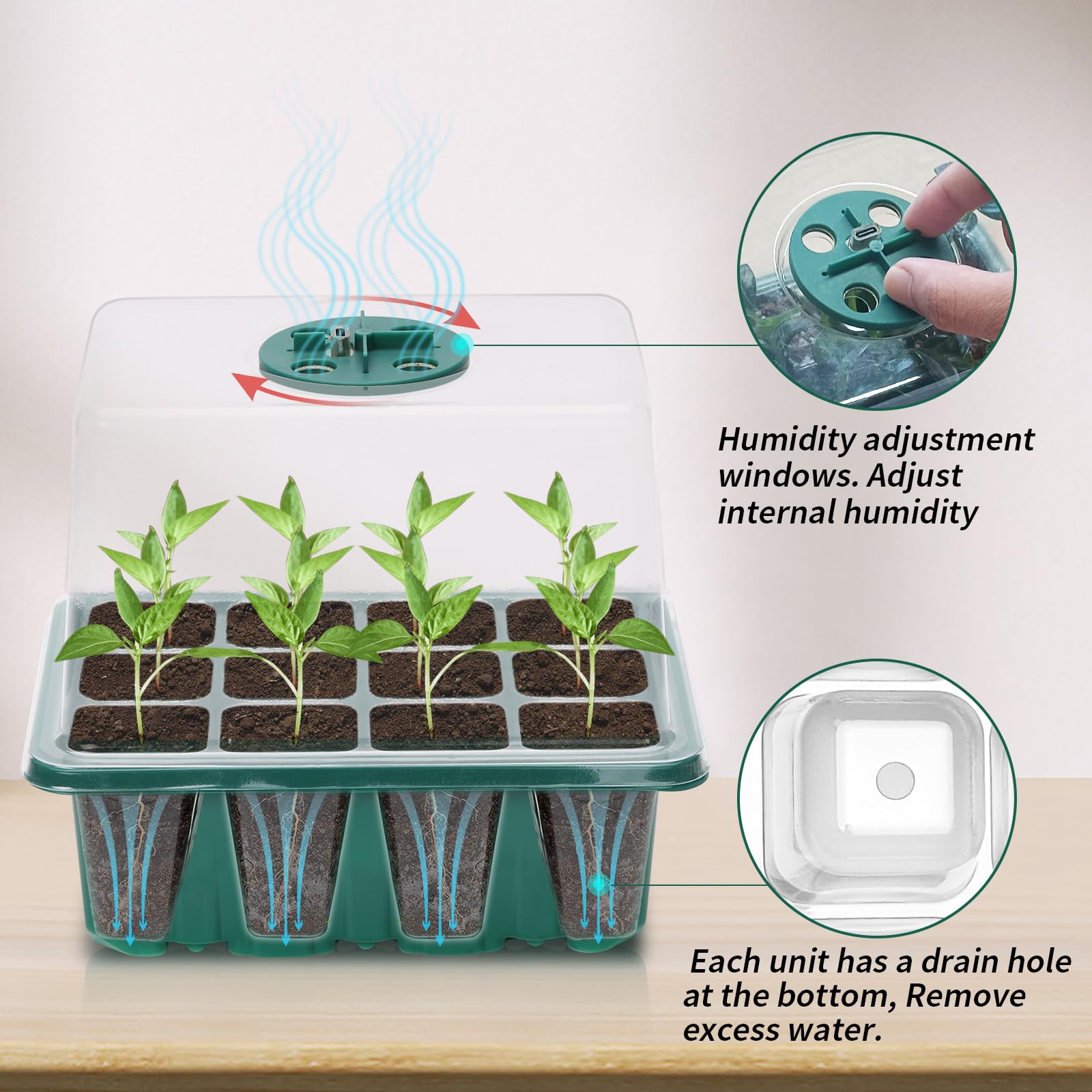 Seed Starter Tray, Plant Propagation Station with Grow Light, Seedling Starter Trays with Timing Controller, Mini Greenhouse Kit with Humidity Domes and Base, Plant Tray for Seeds Growing Starting
