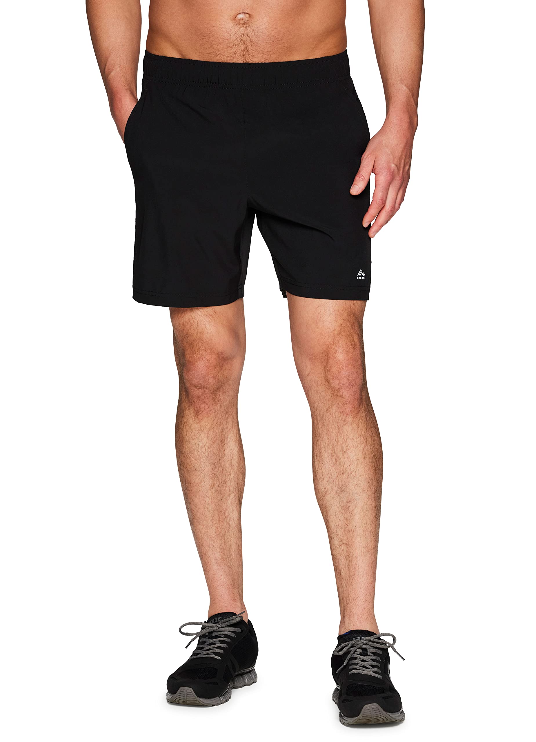 RBX Men's Woven Basketball Short Gym Shorts 7" Quick Drying Running Shorts with Pockets Athletic Fit X-Dri Moisture Wicking Training Shorts Breathable Mesh Detail Workout Shorts Laser Cut Black L