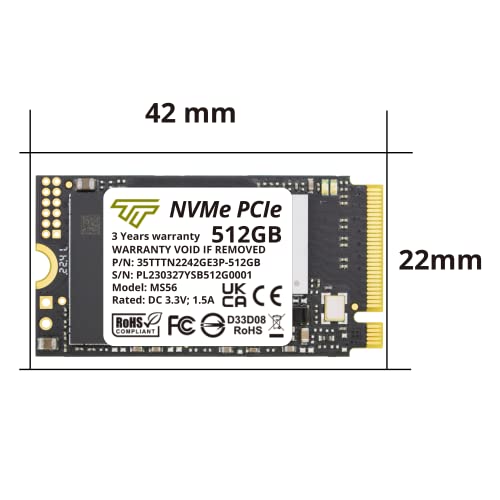 Timetec 512GB M.2 2242 SSD NVMe PCIe Gen3x4 3D NAND TLC Read/Write Speed Up to 2,000/1,500 MB/s Compatible with Lenovo Thinkpad E15 / ThinkPad 11e Yoga Gen 6, Laptop and Desktop