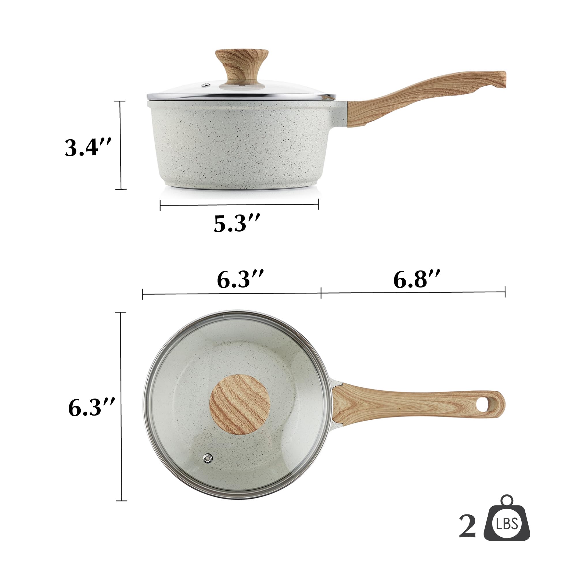 SENSARTE White Ceramic Nonstick Saucepan with Lid 1.5 Quarts, Small Cooking Pot with Stay Cool Handle, Induction Compatible Saucepot, White Granite Coating, PFOA/PFAS Free
