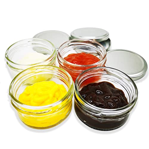 Delove [16 Pack] Glass Salad Dressing Container To Go, 2.5oz Small Condiment Containers with Lids, Reusable Sauce Cups Containers, Leakproof Screw Lids for Lunch Bento Box, Picnic and Travel