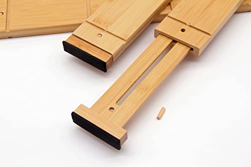 BamBamBoo Adjustable 17-22in Bamboo Dividers Organizers with 9 Inserts, Expandable Spring Loaded Drawer Dividers for Kitchen, Dresser, Bedroom, Bathroom, Office, and Garage (4 Pack)