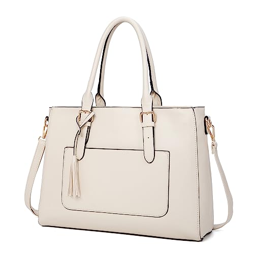 Laptop Tote Bag for Women, Cute Computer Bag Large Laptop Purse Shoulder Handbag Work Tote Briefcase Top Handle Satchel for Women - Beige
