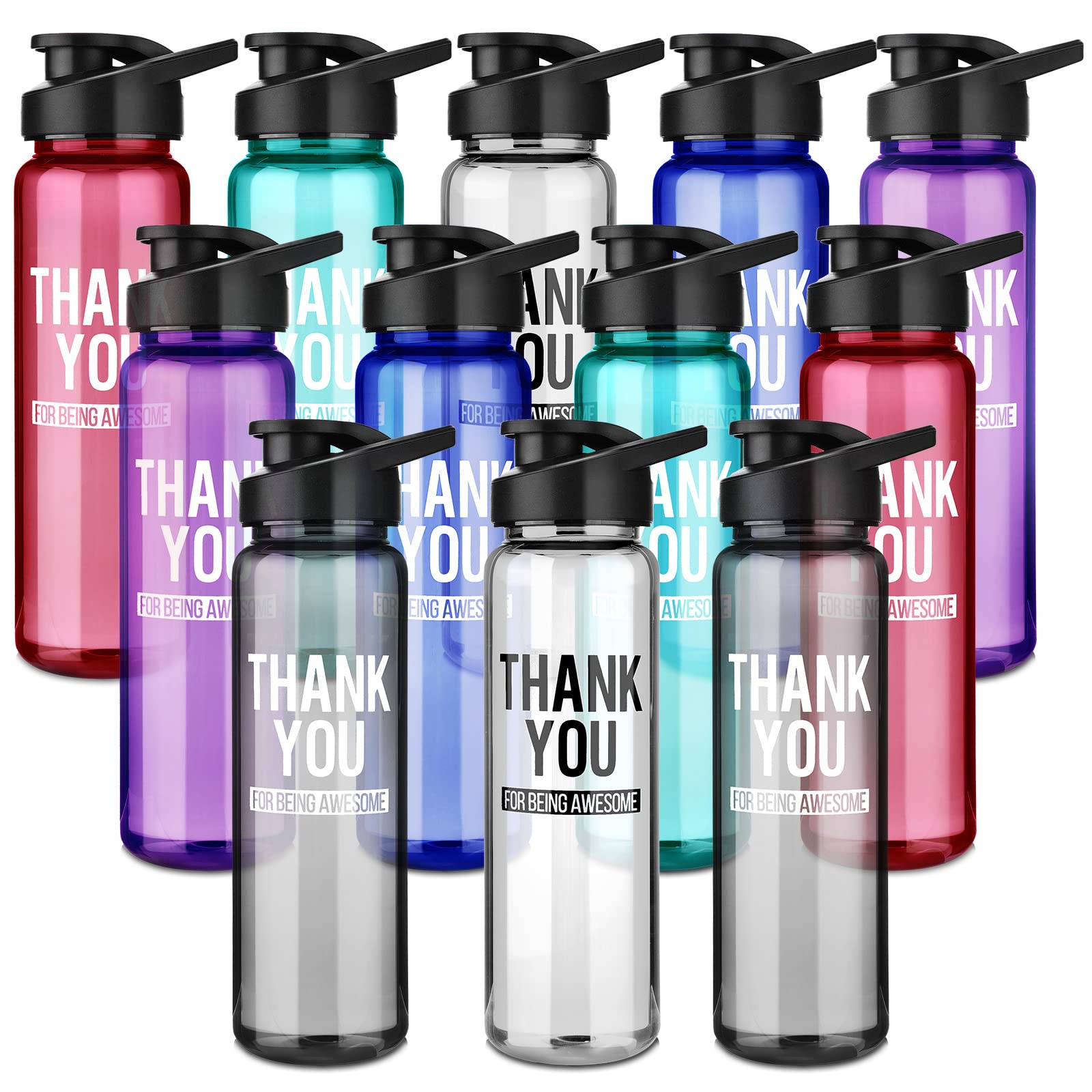 Inbagi 12 Pack Thank You Plastic Water Bottle Gifts Bulk for Employee Teacher 24 oz Thank You for Being Awesome Sport Bottle Gift for Team Staff Gym Camping Hiking