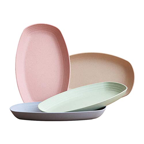 YARNOW Fruit Tray Wheat Reusable Dinner Plate Straw Plates Unbreakable Oval Sushi Platter Dessert Salad Tray Dinner Plates for Home Wheat Straw Platter Kitchen Fish Plates Serving Snack Tray