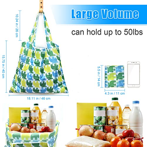 MRYUWB 6 Pcs Set Reusable Grocery Bags, Foldable Shopping Bags, Large Groceries Bags with Pouch Bulk, Ripstop, Easy Carrying,Waterproof, Eco-Friendly, Machine Washable Nylon Tote Bag (Shiny Flowers)