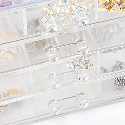 Weiai Acrylic Jewelry Box 4 Drawers, 72 Grids Clear Jewelry Organizer with Adjustable Dividers, Large Capacity Earring Ring Gift Boxes