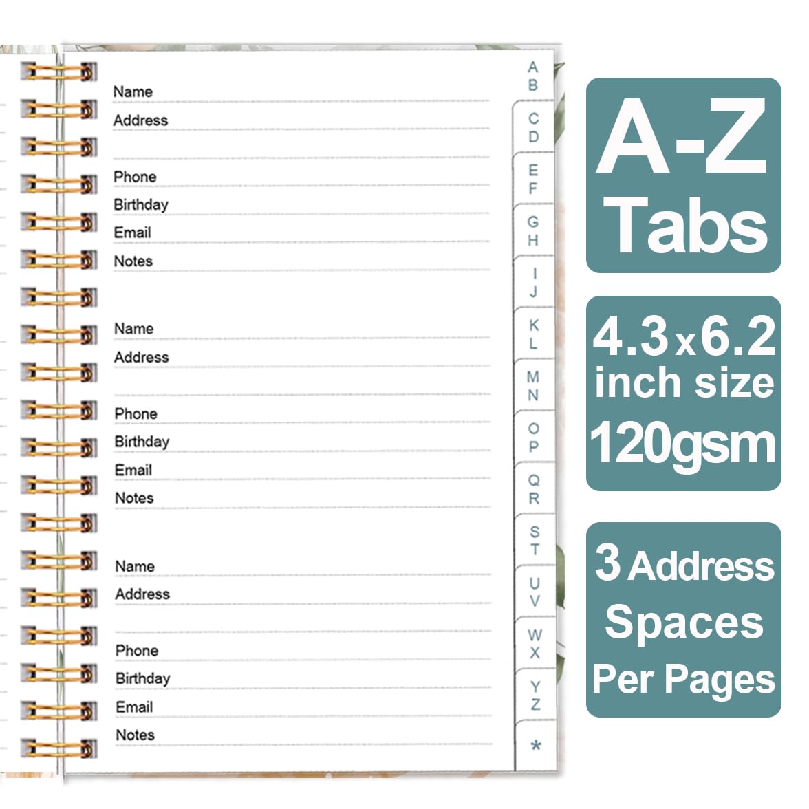 Address Book with Alphabetical Tabs - Telephone & Address Book with Address Contacts, Special Date, Phone, Birthday & Internet Login Password for Home and Office, 4.3" x 6.2", Rose Leaf