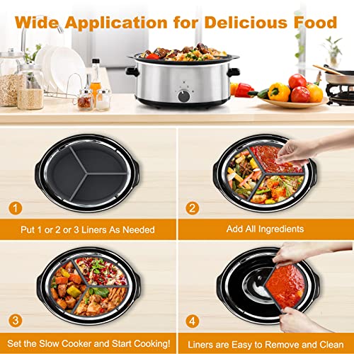 Dompion Silicone Slow Cooker Liners, Reusable 3 Divider Insert Fits for Crock-pot Oval 7 QT Slow Cooker, Dishwasher Safe, Easy Cleanup, Food-Grade BPA Free Cooking Liners for Most 7 QT Slow Cooker