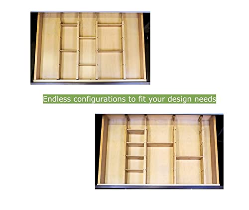 BamBamBoo Adjustable 17-22in Bamboo Dividers Organizers with 9 Inserts, Expandable Spring Loaded Drawer Dividers for Kitchen, Dresser, Bedroom, Bathroom, Office, and Garage (4 Pack)