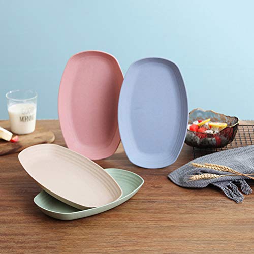YARNOW Fruit Tray Wheat Reusable Dinner Plate Straw Plates Unbreakable Oval Sushi Platter Dessert Salad Tray Dinner Plates for Home Wheat Straw Platter Kitchen Fish Plates Serving Snack Tray