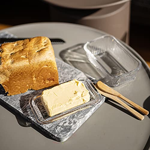 ZEAYEA 2 Pack Glass Butter Dish with Lid, Glass Butter Keeper, 100% Food Safe Clear Butter Serving Dish with Cover for Cream Cheese, Cake, Salad, Candy, Hold 2 Standard Stick Butter