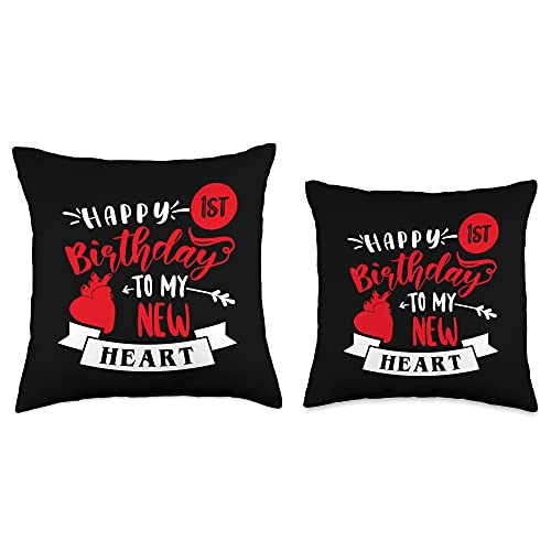 Heart Transplant Survivor Anniversary Gift Happy 1st Birthday to My New Heart, Transplant Anniversary Throw Pillow, 16x16, Multicolor