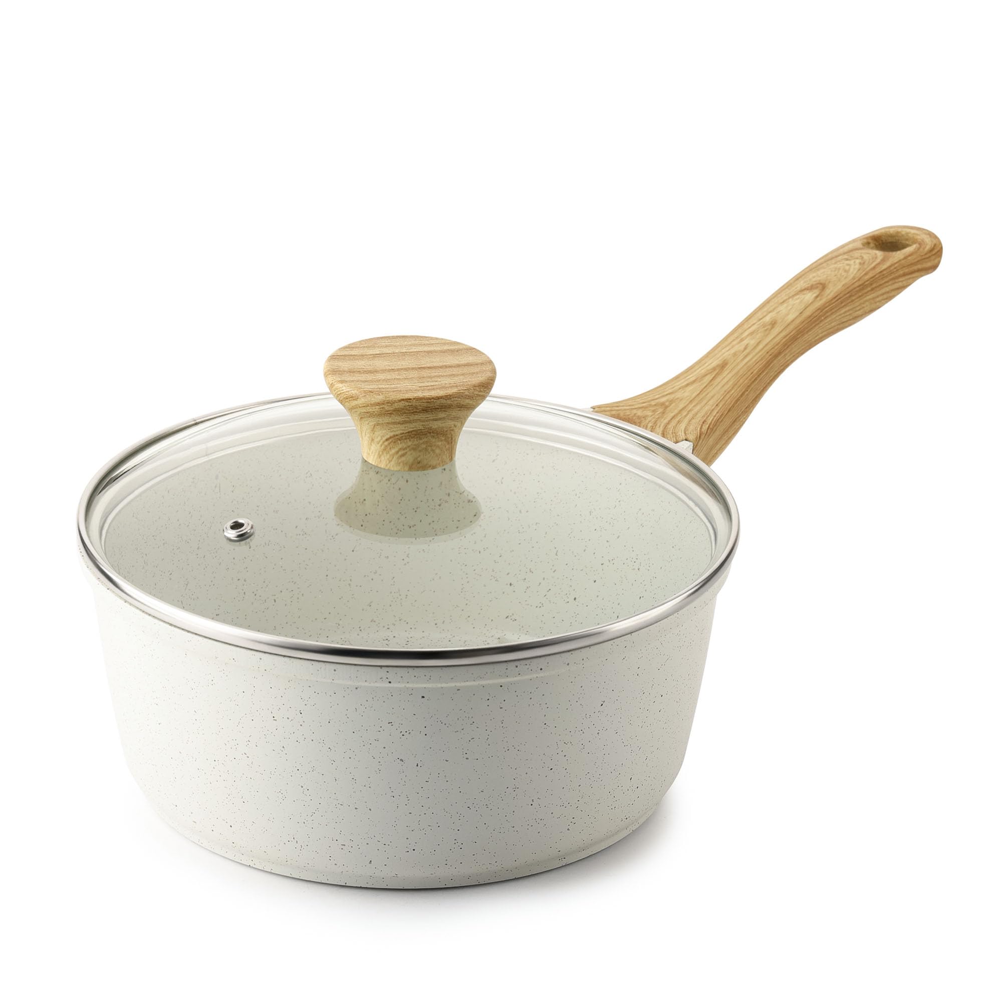 SENSARTE White Ceramic Nonstick Saucepan with Lid 1.5 Quarts, Small Cooking Pot with Stay Cool Handle, Induction Compatible Saucepot, White Granite Coating, PFOA/PFAS Free