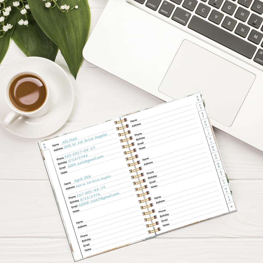 Address Book with Alphabetical Tabs - Telephone & Address Book with Address Contacts, Special Date, Phone, Birthday & Internet Login Password for Home and Office, 4.3" x 6.2", Rose Leaf
