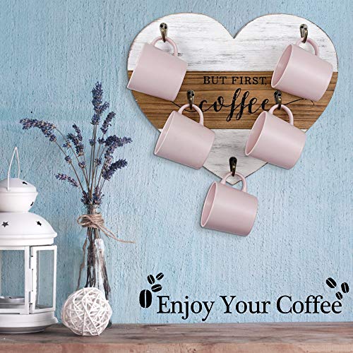 Feng Lan Coffee Mug Holder Wall Mounted |Heart-Shaped Wood Cups Rack Display Organizer |Coffee Cup Holder, Tea Cup Storage Rack