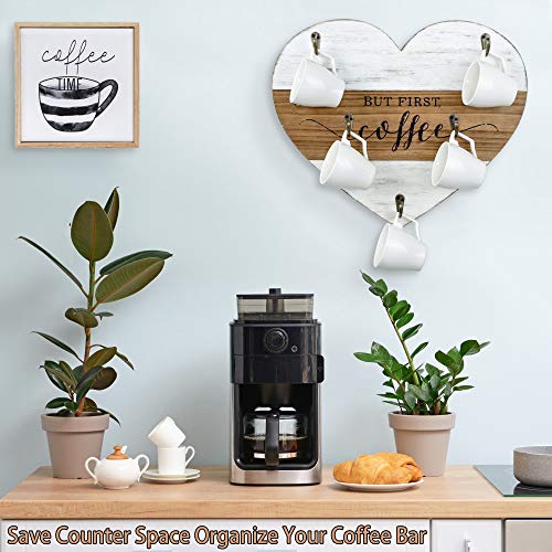Feng Lan Coffee Mug Holder Wall Mounted |Heart-Shaped Wood Cups Rack Display Organizer |Coffee Cup Holder, Tea Cup Storage Rack