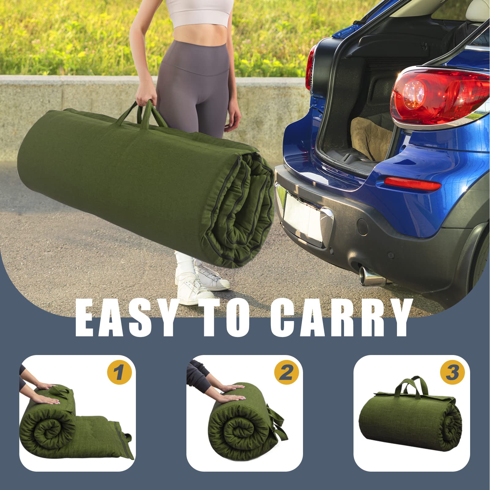 MAXYOYO Roll Up Mattress Sleeping Mat, Floor Futon Mattress for Outdoor Indoor, Upgraded Portable and Foldable Mattress, Green Full Mattress, 75x54 Inch