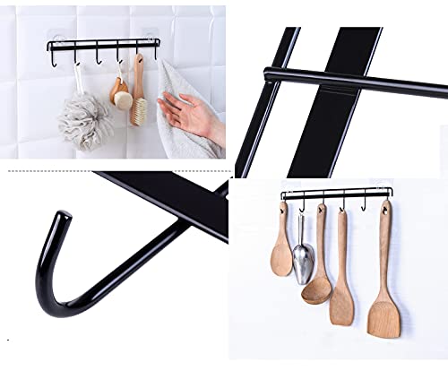 2Pack of Wall Hooks Mount Coat Hat Hook Black Rack with 6 Hooks Coffee Cup and Mug Rack Key Hanger Clothes Holder Coffee Mug Holder Kitchen Bathroom Housekeeper Home Organizer Door Hook (2, Black)