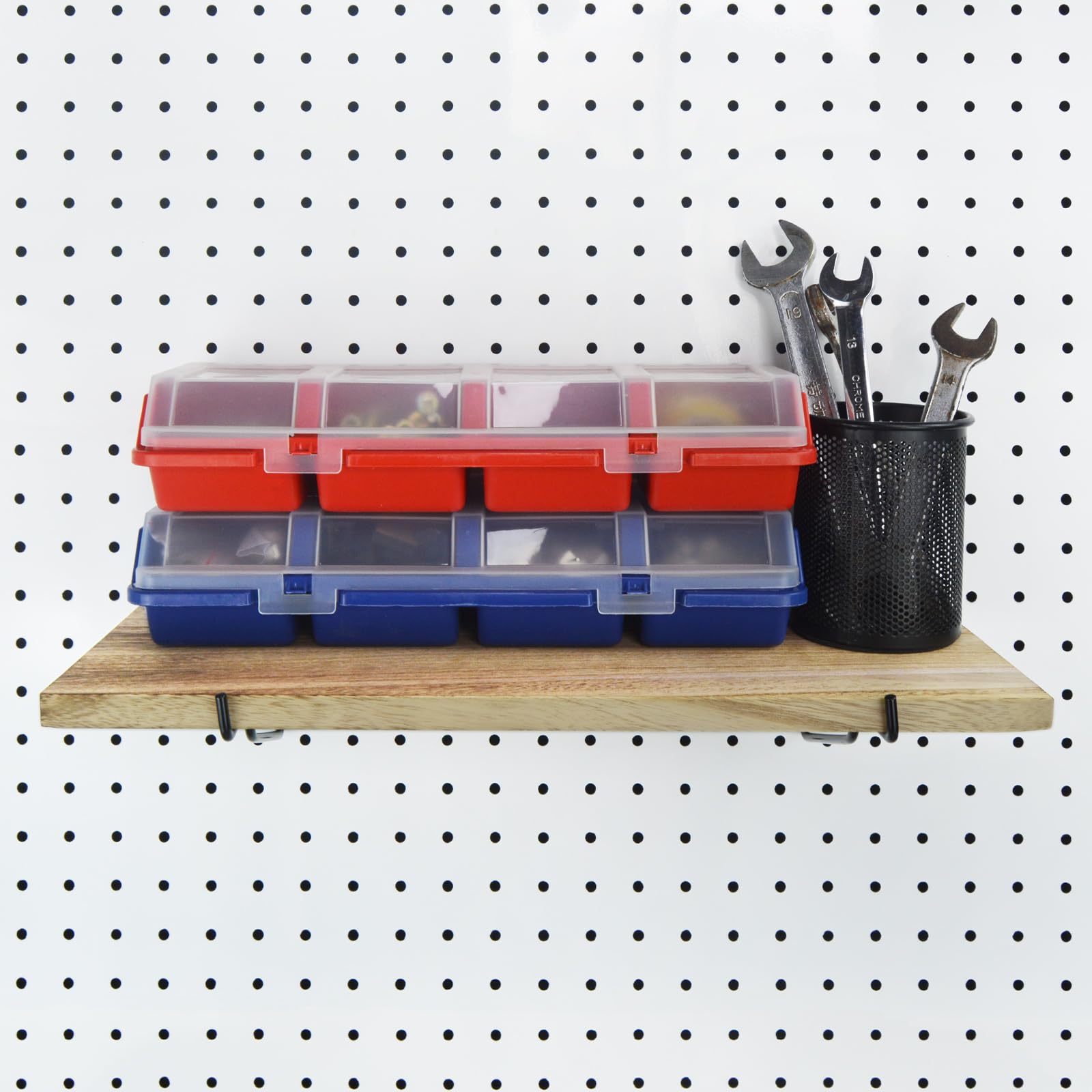 Screw Organizer Storage Bins, 2 Pack Stackable Bins with Lids, Divider Compartment Containers for Garage/Craft Tool Organizing, Tool Cart Cabinet Workbench Drawers Organization and Storage (Red)