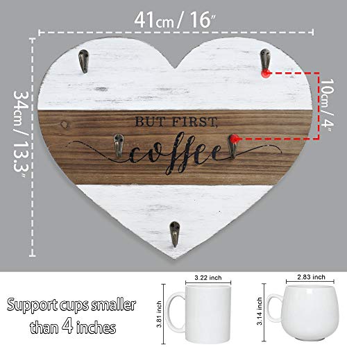 Feng Lan Coffee Mug Holder Wall Mounted |Heart-Shaped Wood Cups Rack Display Organizer |Coffee Cup Holder, Tea Cup Storage Rack