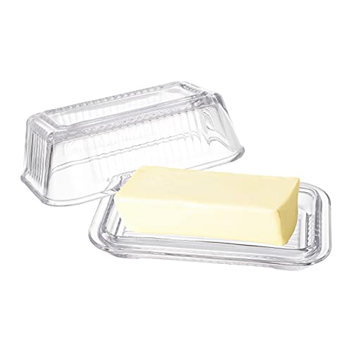 ZEAYEA 2 Pack Glass Butter Dish with Lid, Glass Butter Keeper, 100% Food Safe Clear Butter Serving Dish with Cover for Cream Cheese, Cake, Salad, Candy, Hold 2 Standard Stick Butter