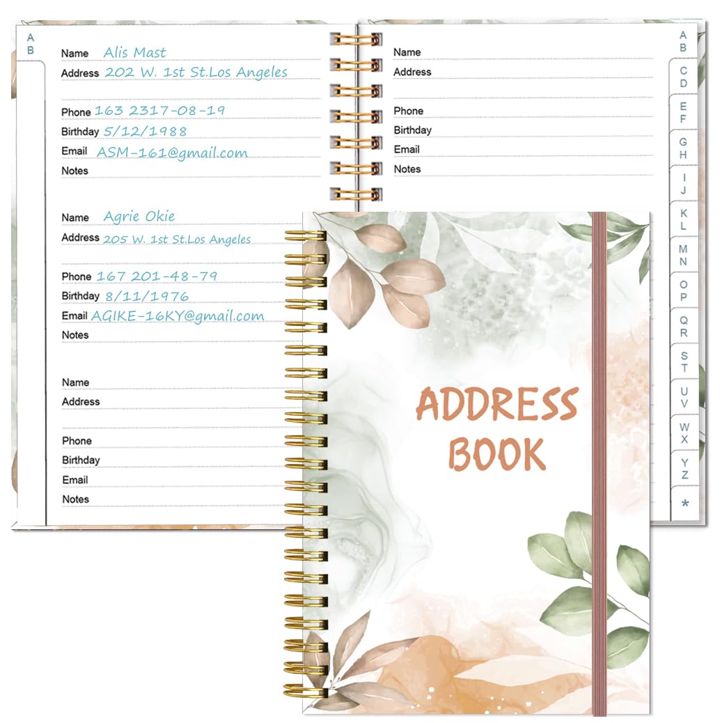 Address Book with Alphabetical Tabs - Telephone & Address Book with Address Contacts, Special Date, Phone, Birthday & Internet Login Password for Home and Office, 4.3" x 6.2", Rose Leaf