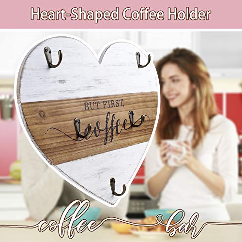Feng Lan Coffee Mug Holder Wall Mounted |Heart-Shaped Wood Cups Rack Display Organizer |Coffee Cup Holder, Tea Cup Storage Rack