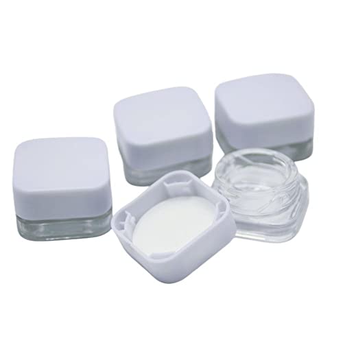 90 packs 5ml Square Glass Jar Concentrate Jars with White Push-and-Turn Lids, White Screw child resistant lid for Safely Storing Concentrates, Shatter and Oils
