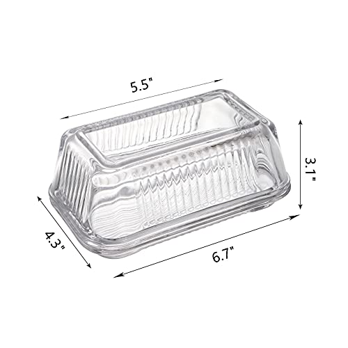 ZEAYEA 2 Pack Glass Butter Dish with Lid, Glass Butter Keeper, 100% Food Safe Clear Butter Serving Dish with Cover for Cream Cheese, Cake, Salad, Candy, Hold 2 Standard Stick Butter